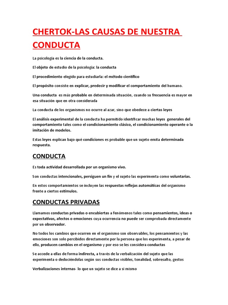 Resumen Chertok Cap 1 y 2 | PDF | Comportamiento | Psicoterapia