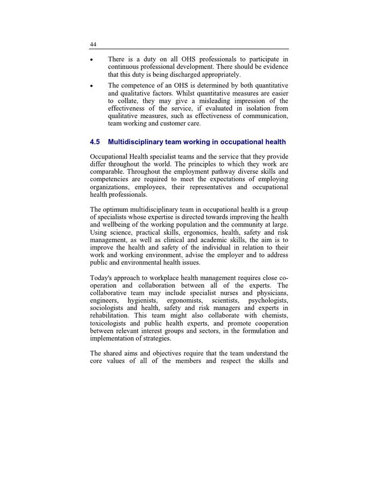 Multidisciplinary Team Working in Occupational Health | PDF