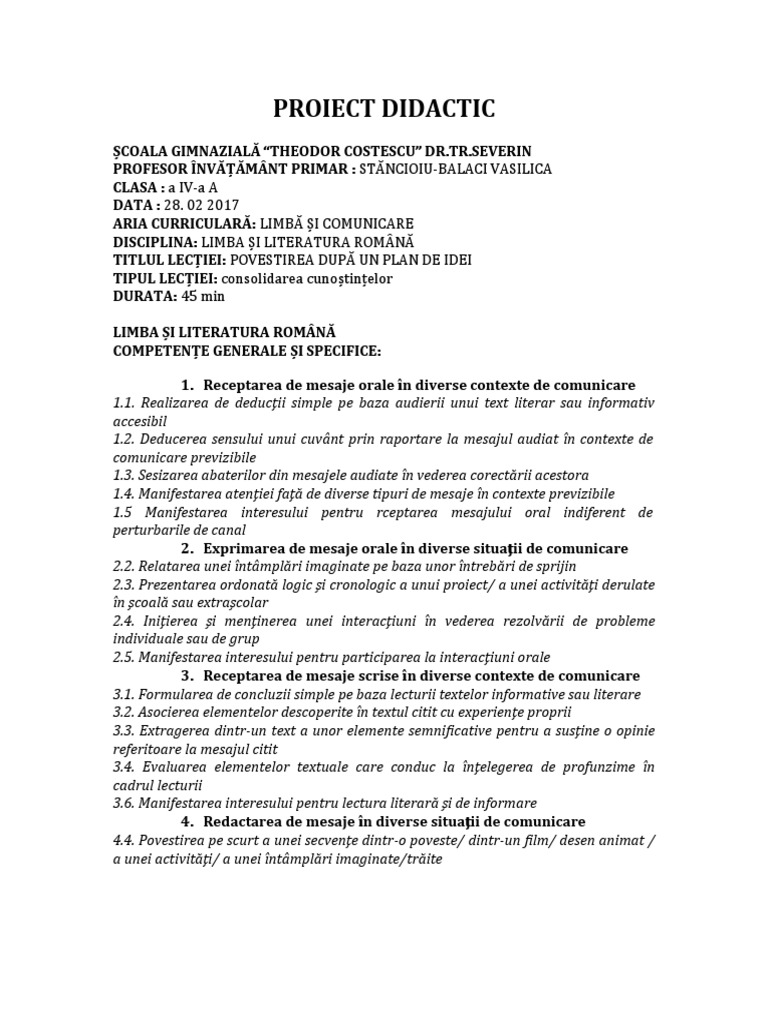 Proiect Didactic Planul de Idei | PDF