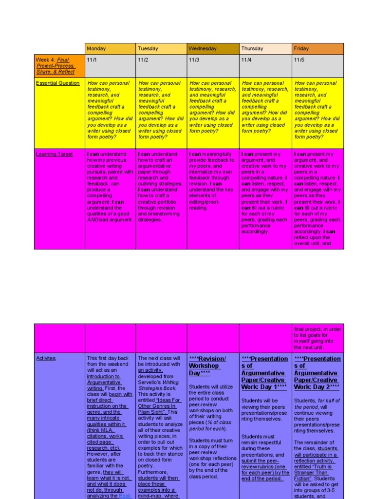 Week 4 Calendar | PDF | Peer Review | Argument
