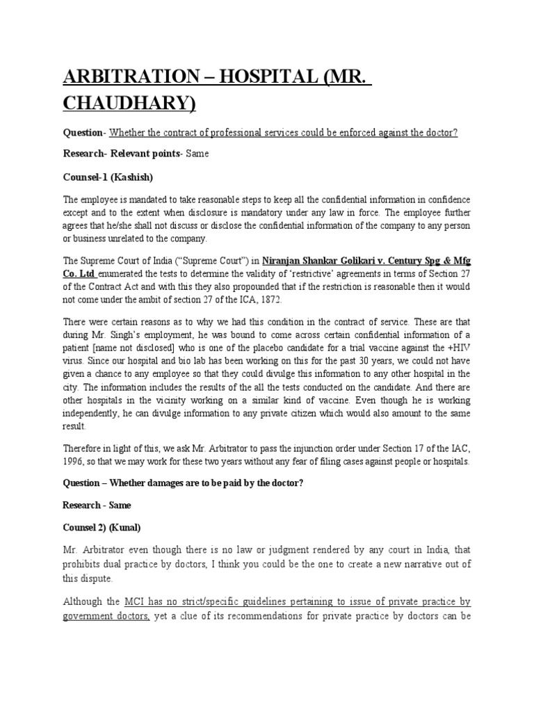 ARBITRATION Hospital | PDF | Physician | Medical Ethics