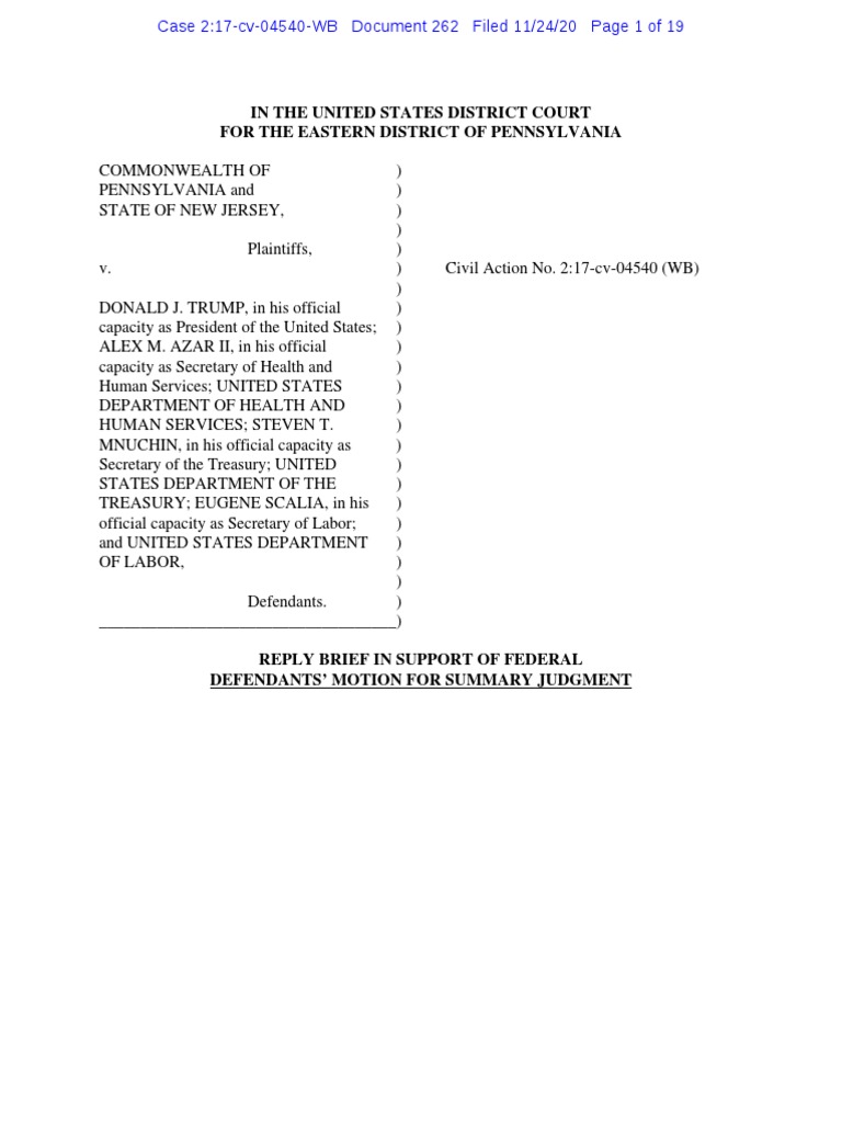 2020-11-24 Reply Iso Fed Def MSJ | PDF | Standard Of Review | Equal ...