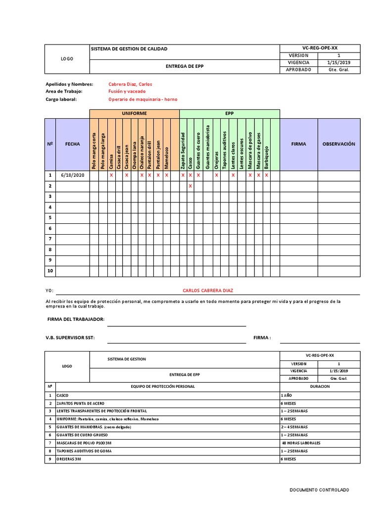 Modelo Entrega de Epp | PDF | Ropa | Moda