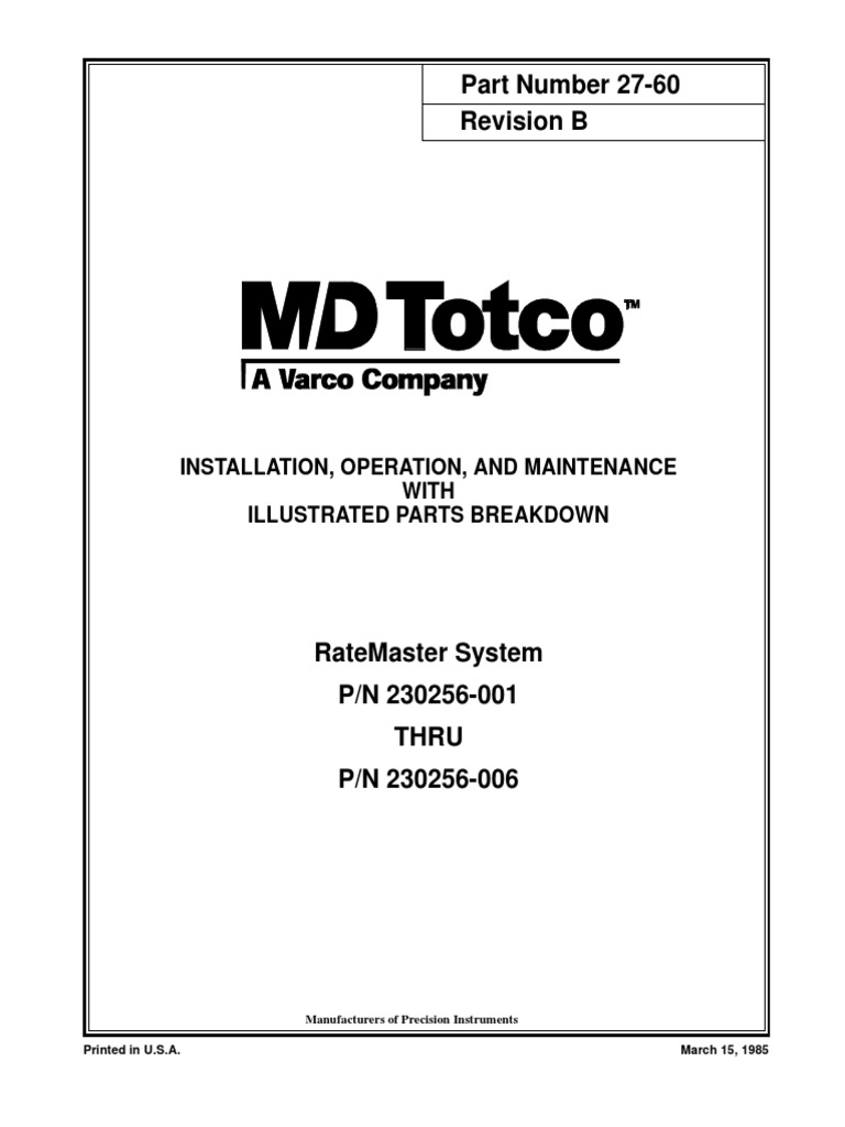 Part Number 27-60 Revision B: Installation, Operation, and Maintenance ...