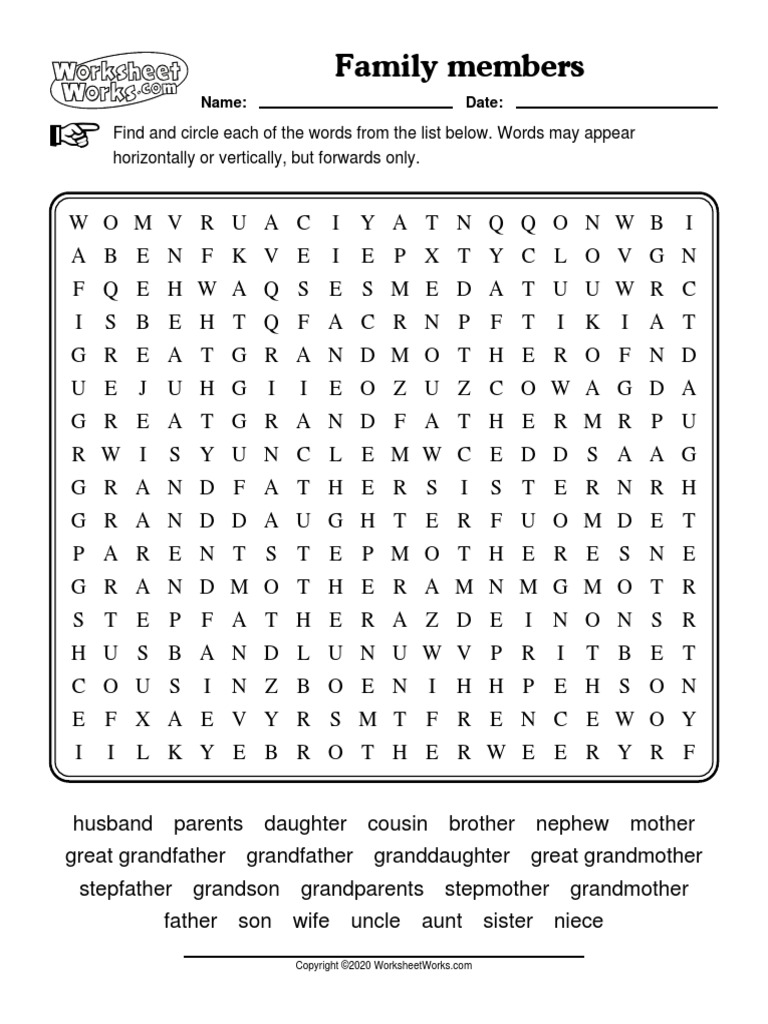 Family Members Wordsearch | PDF | Grandparent | Family