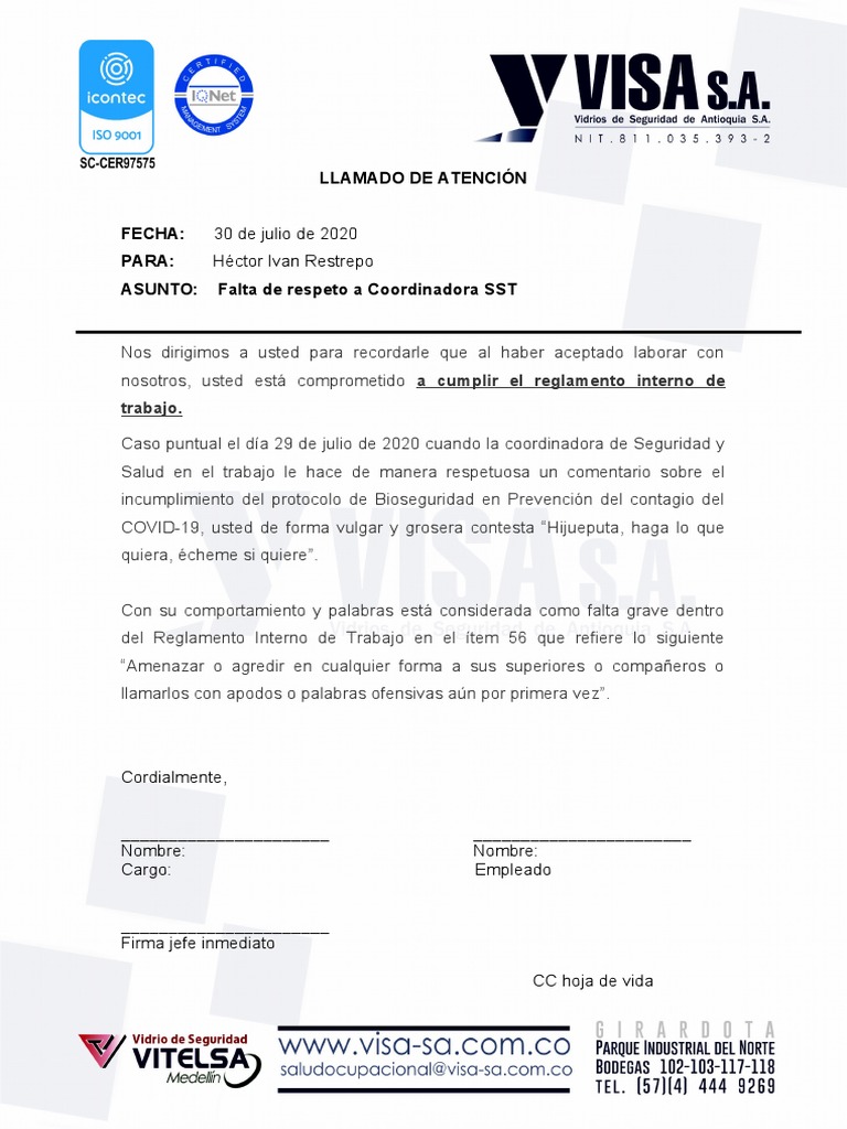 Llamado de Atención Falta de Respeto | PDF