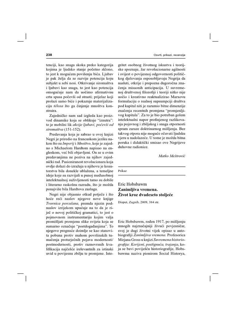 Eric Hobsbawm Zanimljiva Vremena. Zivot PDF | PDF