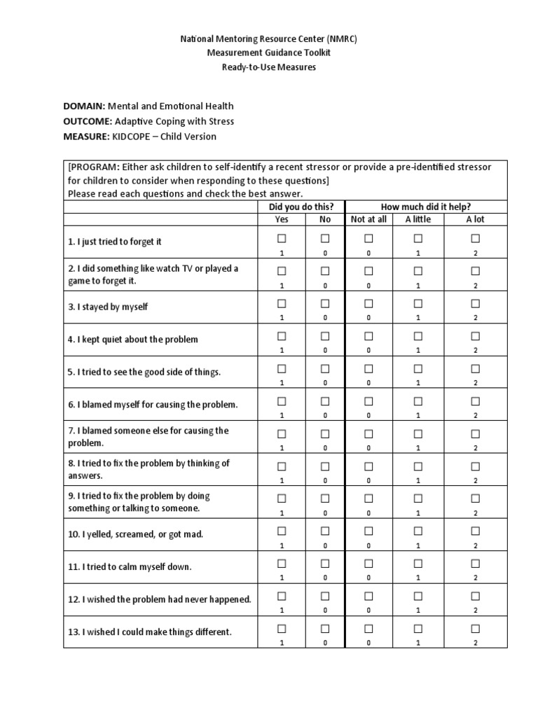 DOMAIN: Mental and Emotional Health OUTCOME: Adaptive Coping With ...