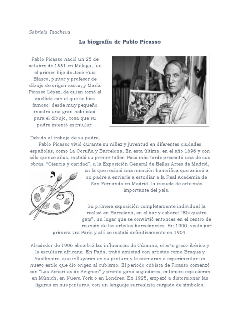 La Biografía De Pablo Picasso Pdf Pablo Picasso Cubismo