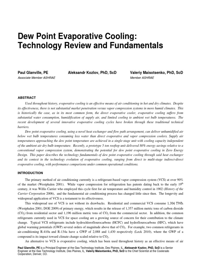 Dew Point Evaporative Cooling: Technology Review and Fundamentals | PDF ...