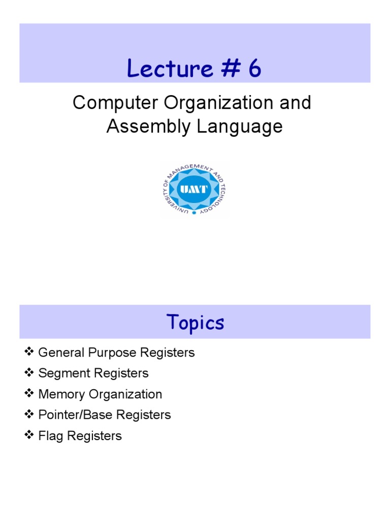 Lecture # 6: Computer Organization and Assembly Language | PDF ...
