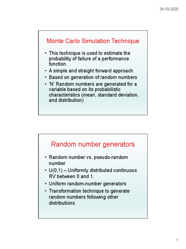 Monte Carlo Simulation Technique: Random Number Generators | PDF | Randomness | Discrete Mathematics