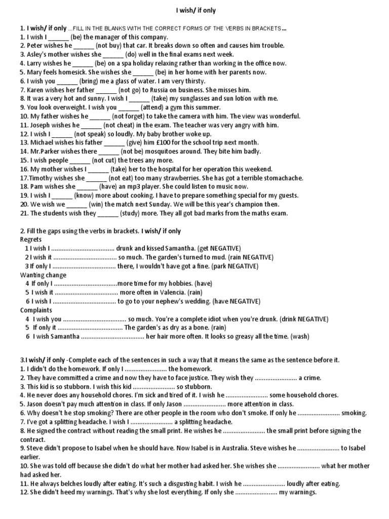 I Wish, If Only - Vezbi | PDF | Cooking, Food & Wine | Home & Garden