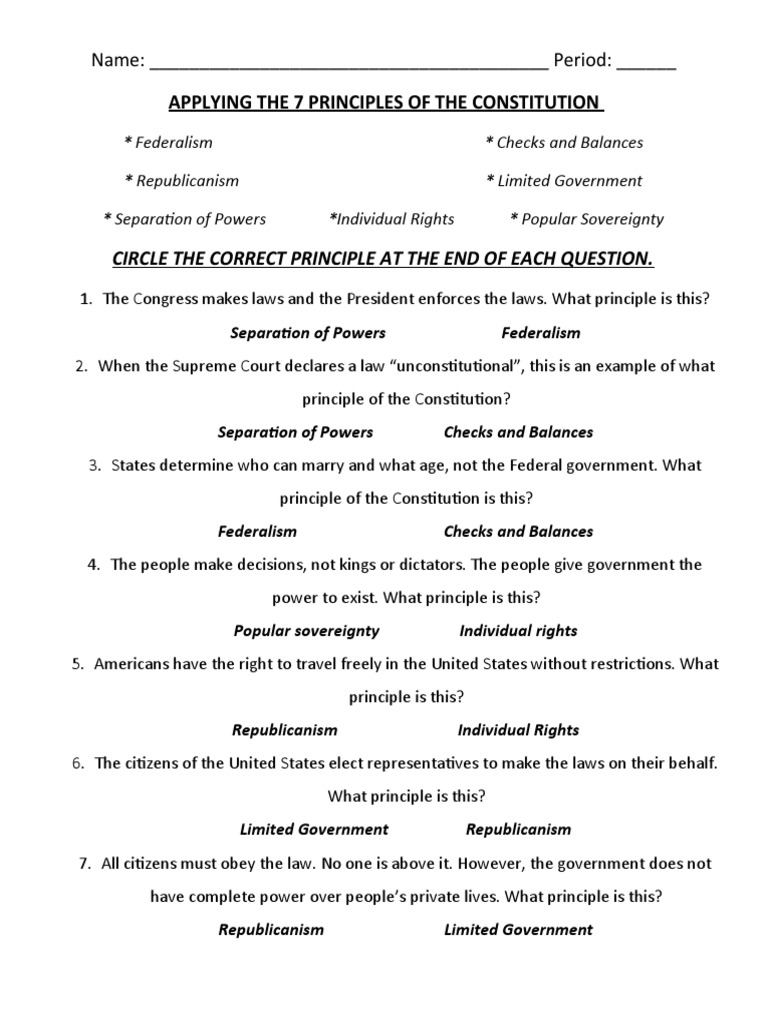 7 Principles of The Constitution Quiz | Download Free PDF | Separation ...