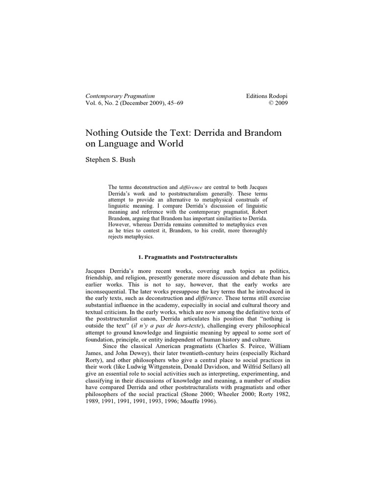 Nothing Outside The Text: Derrida and Brandom On Language and World ...