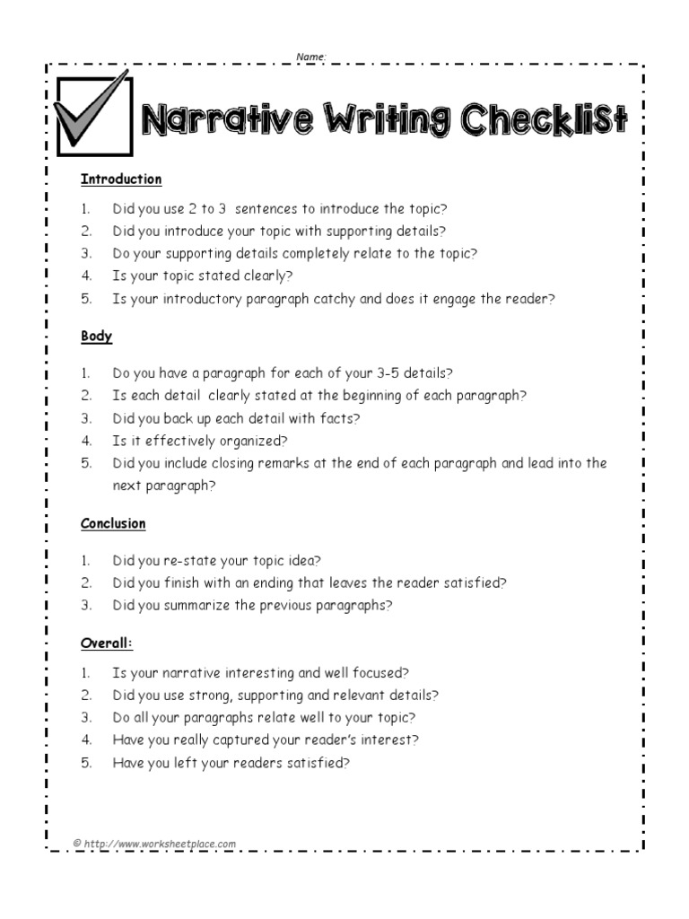 Narrative Writing Checklist | PDF