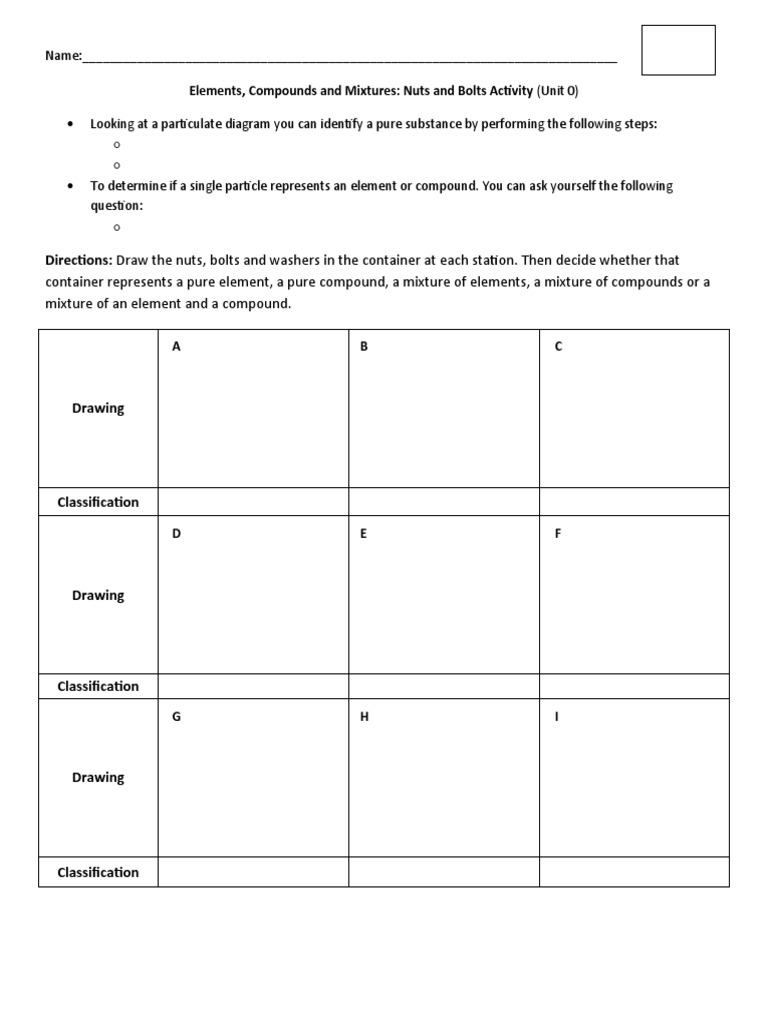 Elements Compounds and Mixtures - Nuts and Bolts Activity | PDF
