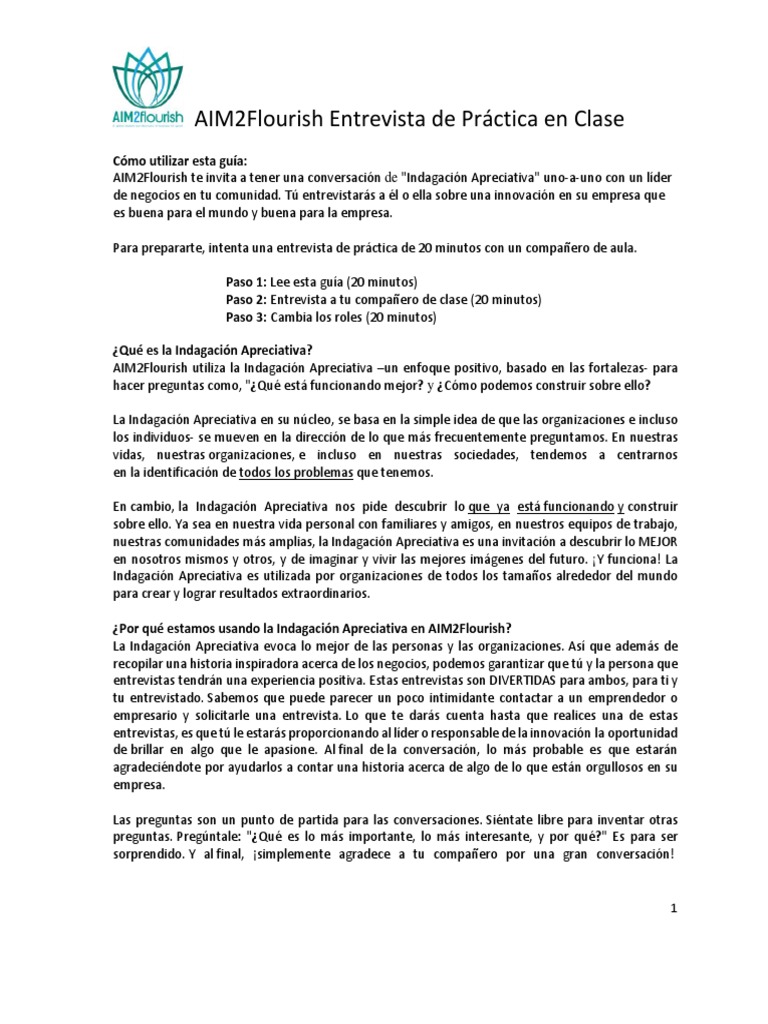 AIM2Flourish Entrevista de Práctica en Clase Abril 2020 (Español) | PDF ...