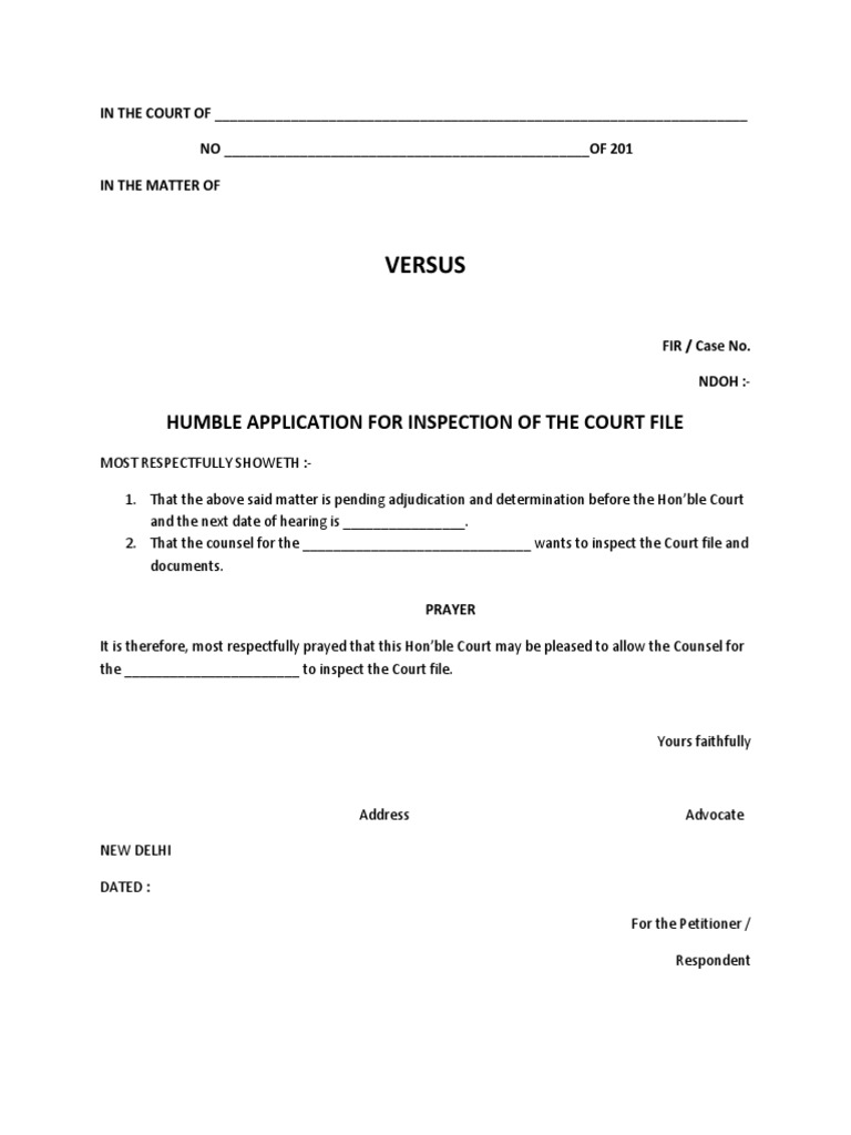 Versus: Humble Application For Inspection of The Court File | PDF