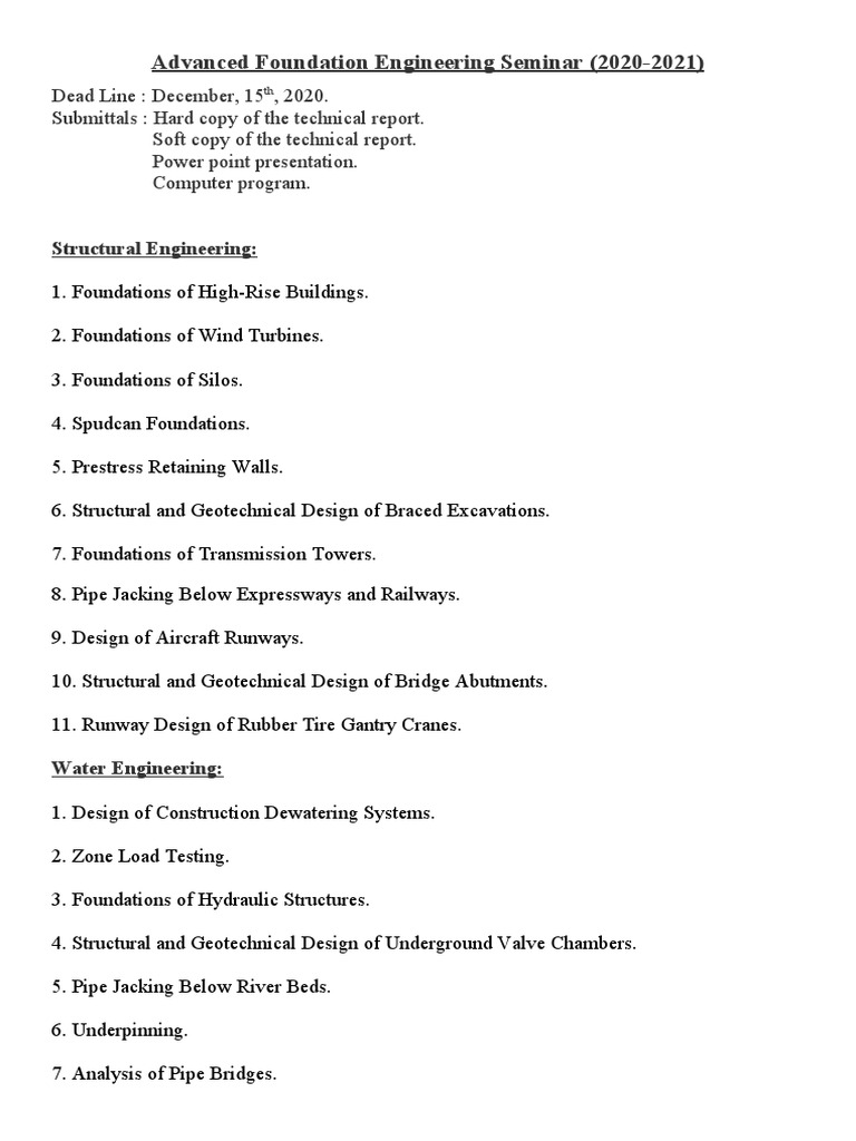 Advanced Foundation Engineering Seminar (2020-2021) | PDF