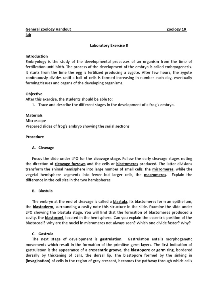General Zoology Handout Zoology 10 Lab Laboratory Exercise 8 | PDF ...