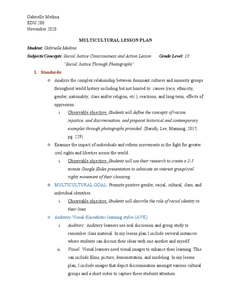 Multicultural Lesson Plan 2 1 | PDF | Lesson Plan | Learning Styles