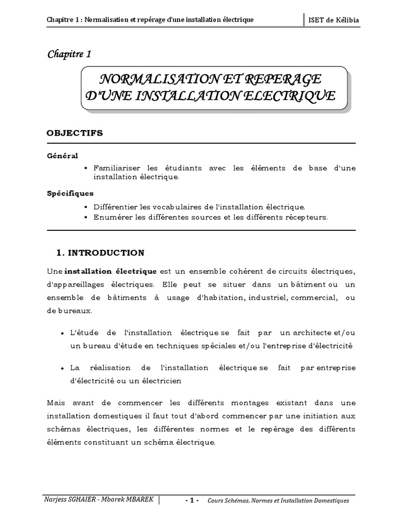 Chapitre 1 Normalisation Reperage Installation Electrique | PDF | Composants électriques | Obliger