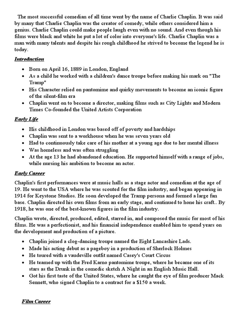 Charlie Chaplin (For Presentation) | PDF | Charlie Chaplin