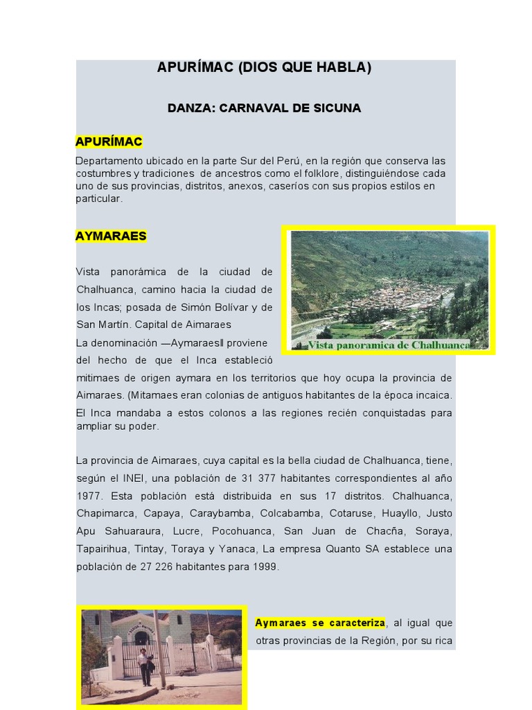 MONOGRAFIA Carnaval de Sicuna - Apu-Rimac | PDF | Carnaval | Imperio Inca