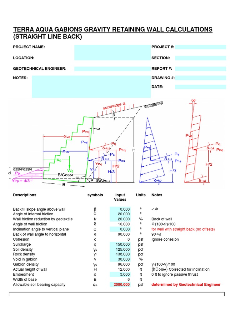 Gravity Wall Calculator TA | PDF | Geotechnical Engineering | Classical ...