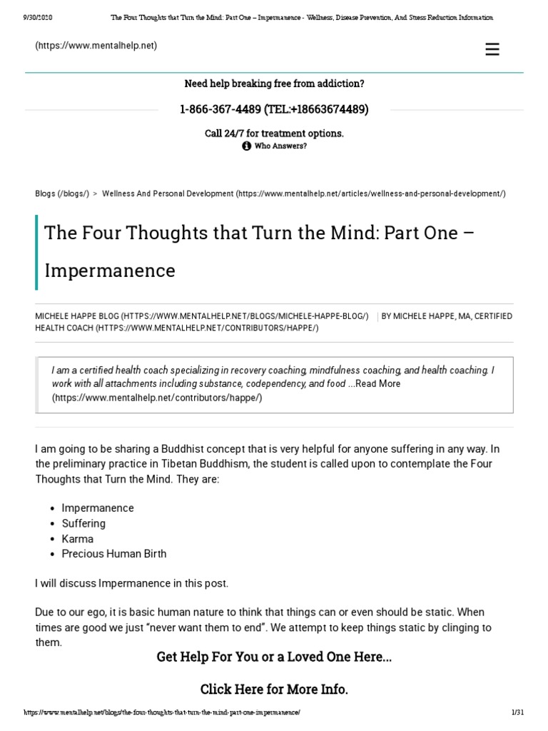 The Four Thoughts That Turn The Mind Part One Impermanence