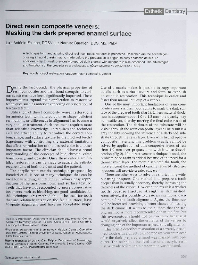 Masking Dark Enamel in Veneer Restorations | PDF | Dental Composite ...