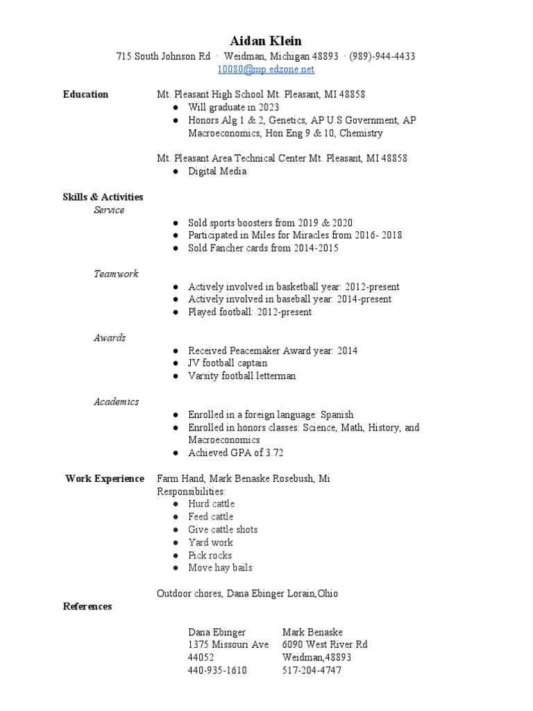 Aidan Klein Resume | PDF