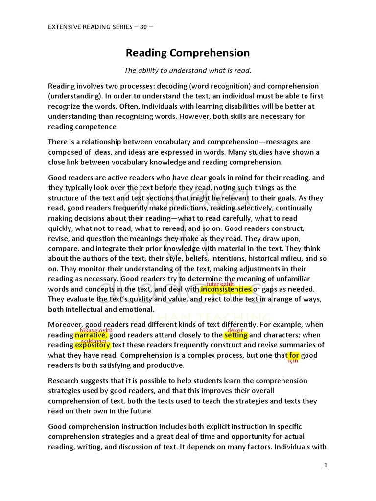 Reading Comprehension: The Ability To Understand What Is Read | PDF ...