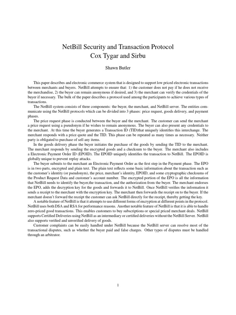 NetBill Security and Transaction Protocol | PDF | Financial Transaction | Cybercrime
