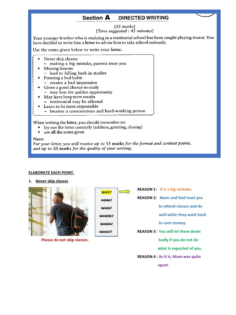 Elaborate Each Point. 1. Never Skip Classes Reason 1 Reason 2 ...