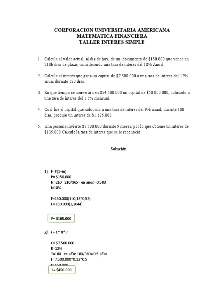Taller Interes Simple | PDF