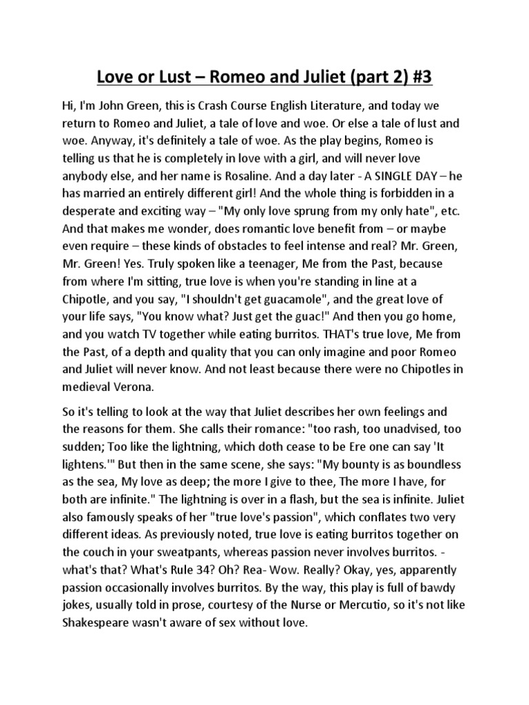 Love or Lust - Romeo and Juliet (Part 2) #3 | PDF | Romeo And Juliet ...