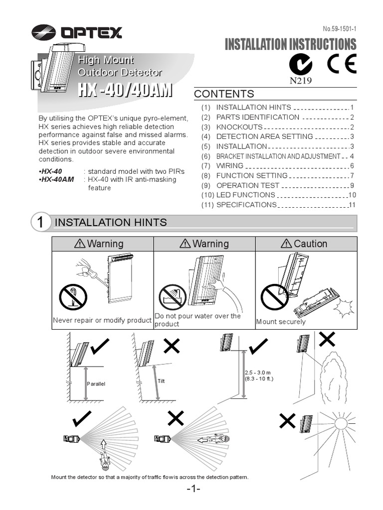 OPTEX HX40 Manual | PDF | Equipment | Manufactured Goods