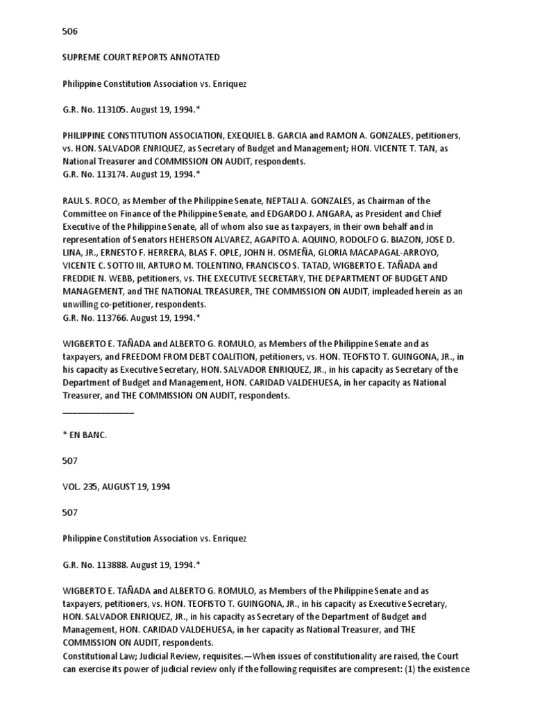 Philippine Constitution Association vs. Enriquez, 235 SCRA 506, G.R. No ...