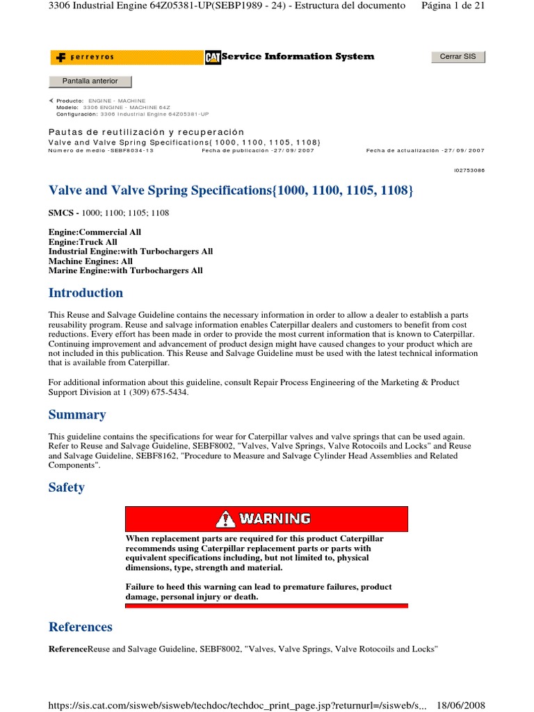 Valve and Valve Spring Specifications | PDF | Engines | Valve