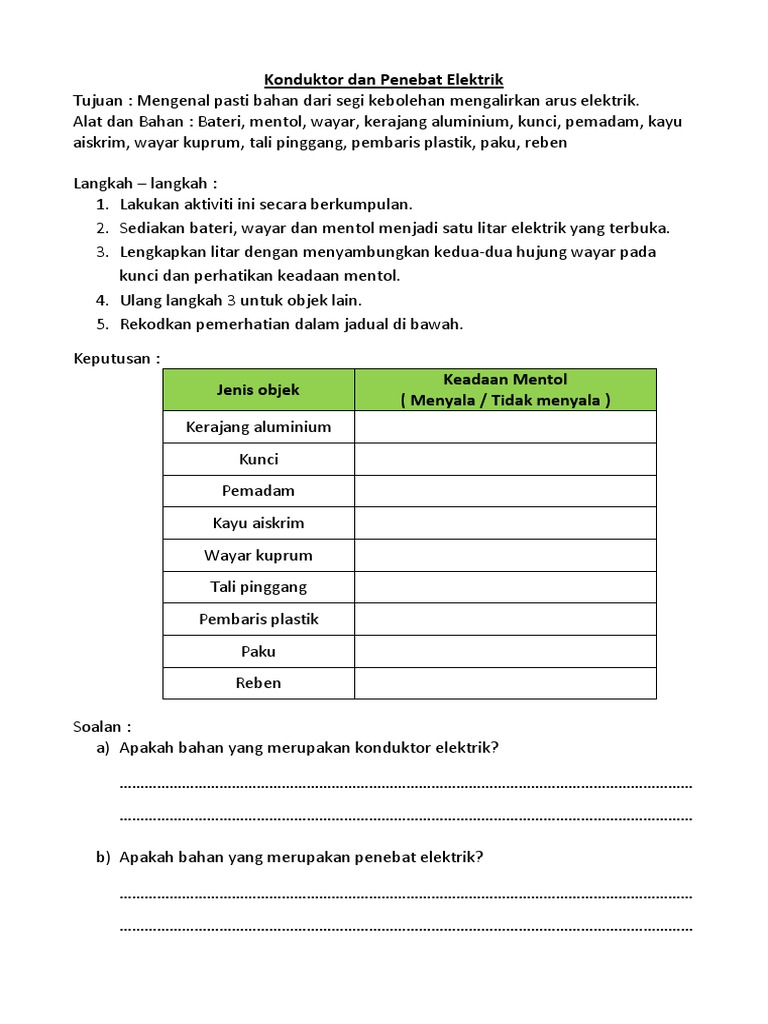 T4 - Eksperimen Sifat Bahan (Konduktor Penebat Elektrik) | PDF