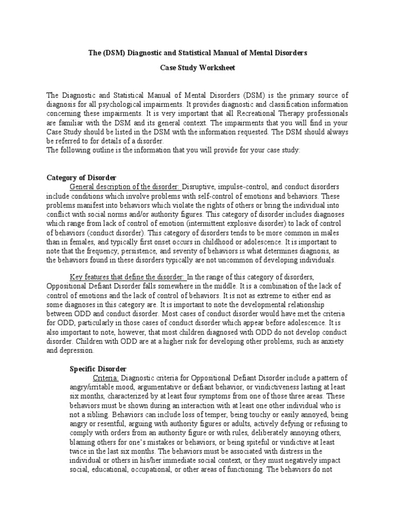 4330 DSM Case Study Worksheet | PDF | Mental Disorder | Diagnostic And ...