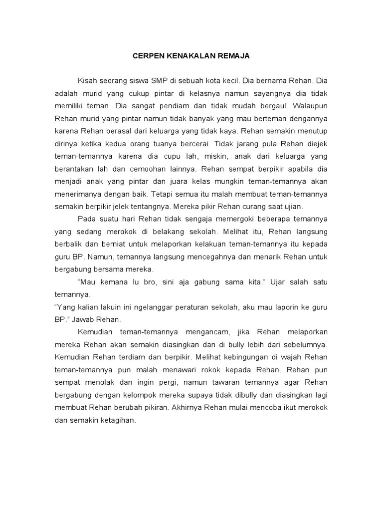 Cerpen Kenakalan Remaja | PDF