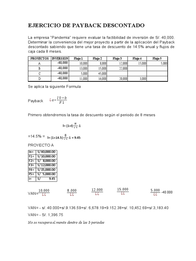Ejercicio de Payback Descontado | PDF