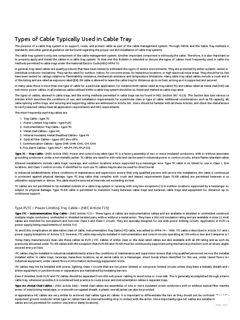 An Overview of Common Cable Types Used in Cable Tray Systems | PDF ...