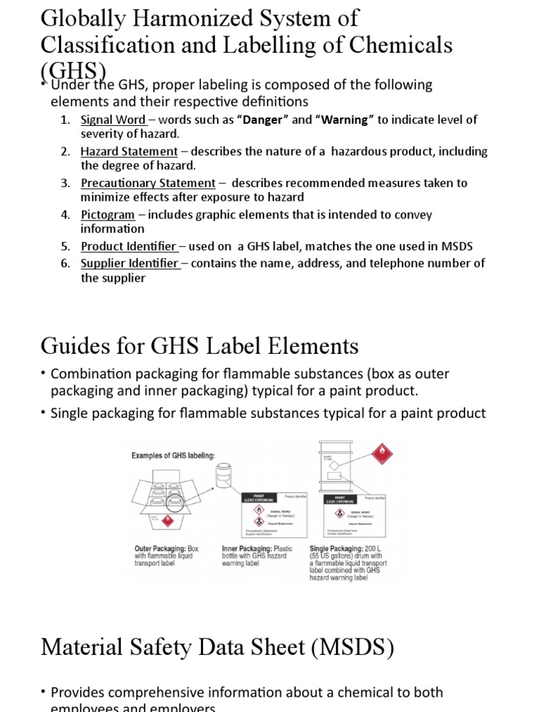 Under The GHS, Proper Labeling Is Composed of The Following Elements ...