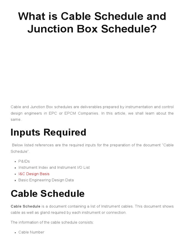 What Is Cable Schedule and Junction Box Schedule | PDF | Electrical ...