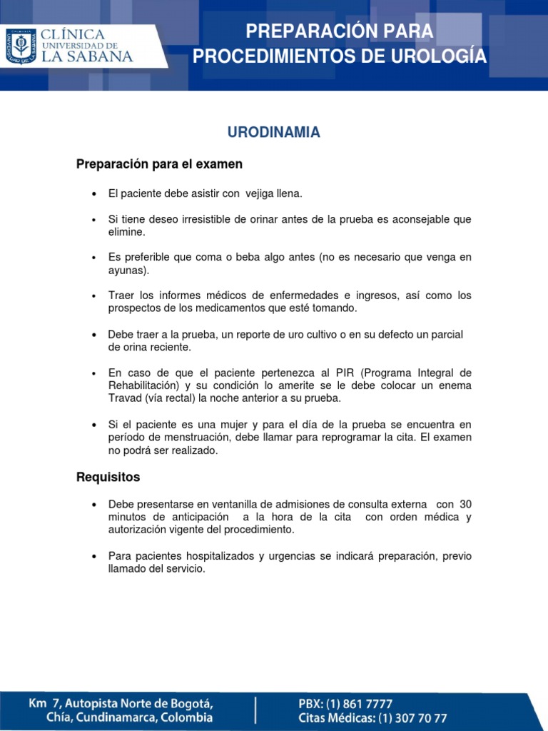 Preparación para Urodinamia: Guía Esencial | PDF