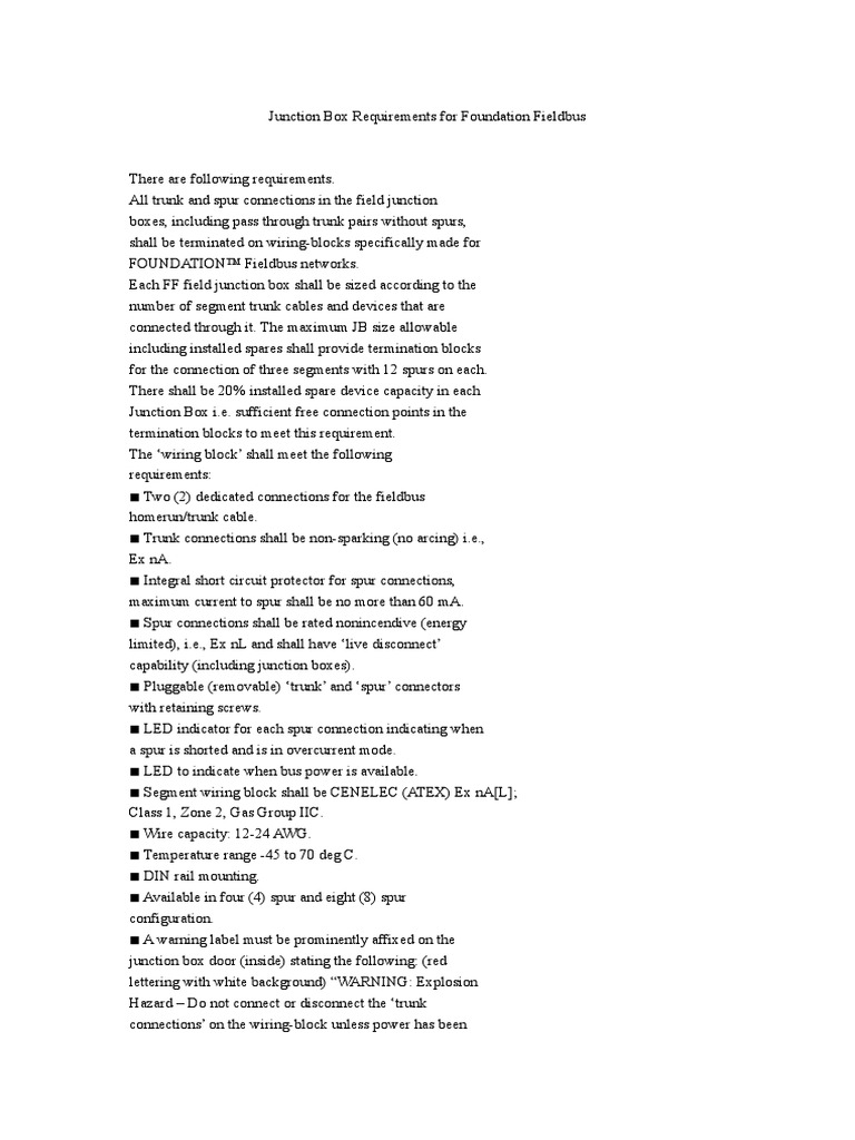 Junction Box Requirements For Foundation Fieldbus | PDF | Door ...
